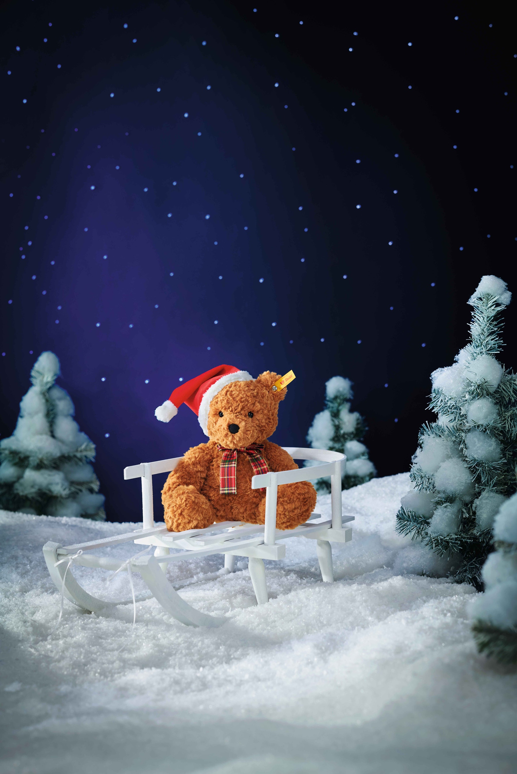 Jimmy Christmas Teddy Bear with Santa Hat and Bow, 12 in, brown
