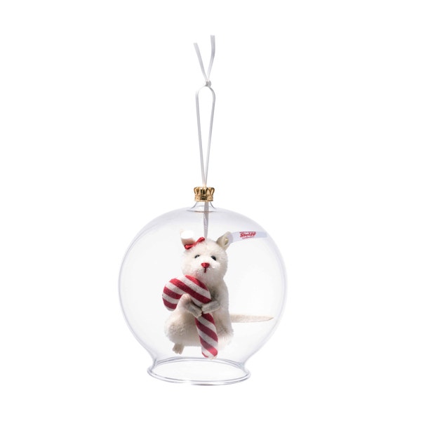 Candy Cane Mouse in Glass Bauble, 3 in, white - Steiff.com